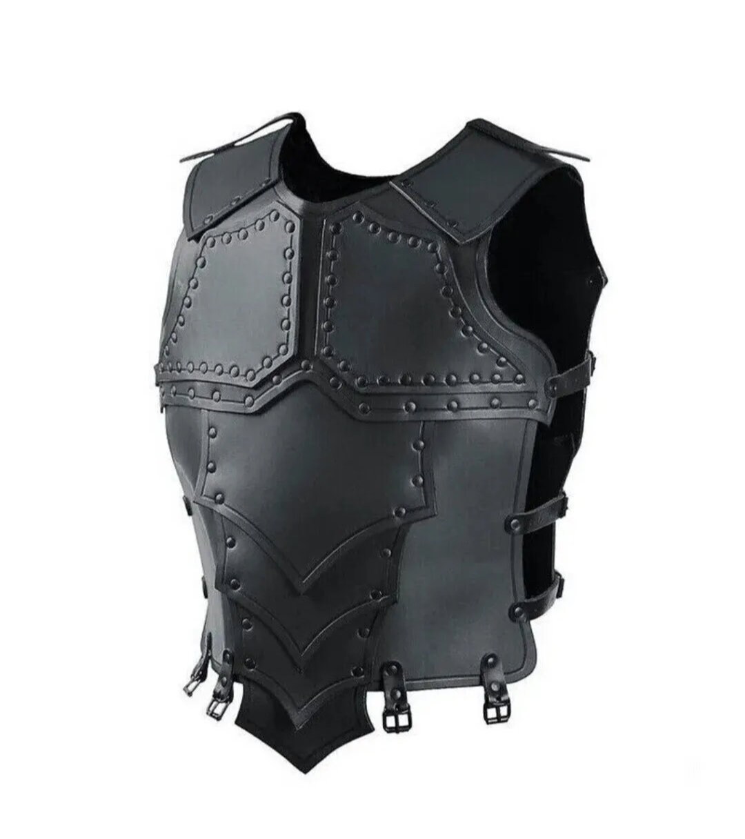 Medieval Black Viking Warrior PU Leather Chest Armor Chest Vest Cosplay ...