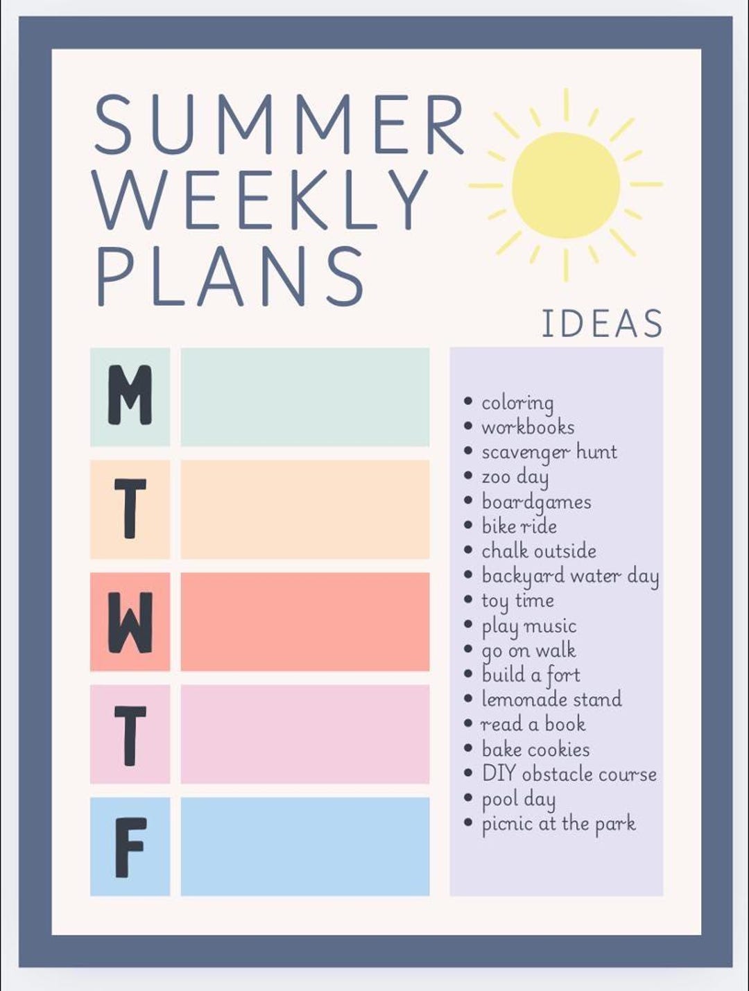Summer Activity Planner for Kids | Nanny Activity Plan | Editable ...