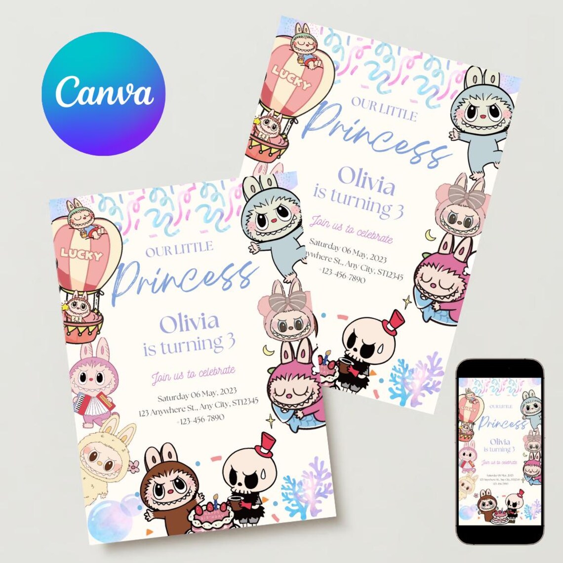 Labubu Birthday Invitation Editable & Printable Template Invitation for ...