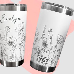 Personalized Poppy Flower YETI 20oz Tumbler - Engraved Floral Design - Etsy