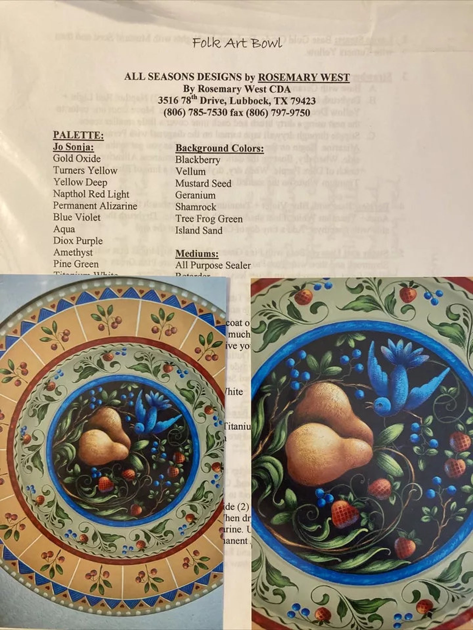 Tole Painting Pattern : Folk Art Bowl by Rosemary West - Etsy