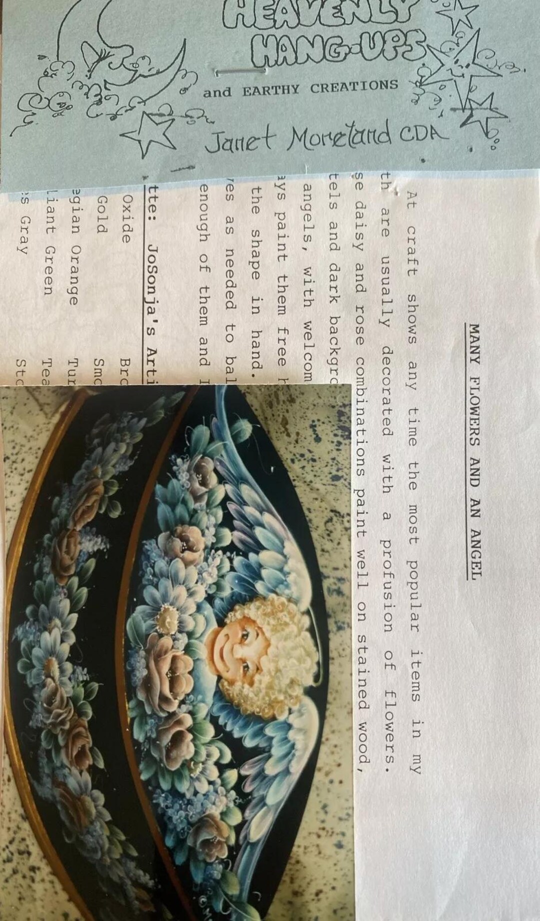 Vintage Tole Pattern Packet: Many Flowers and an Angel by Janet ...