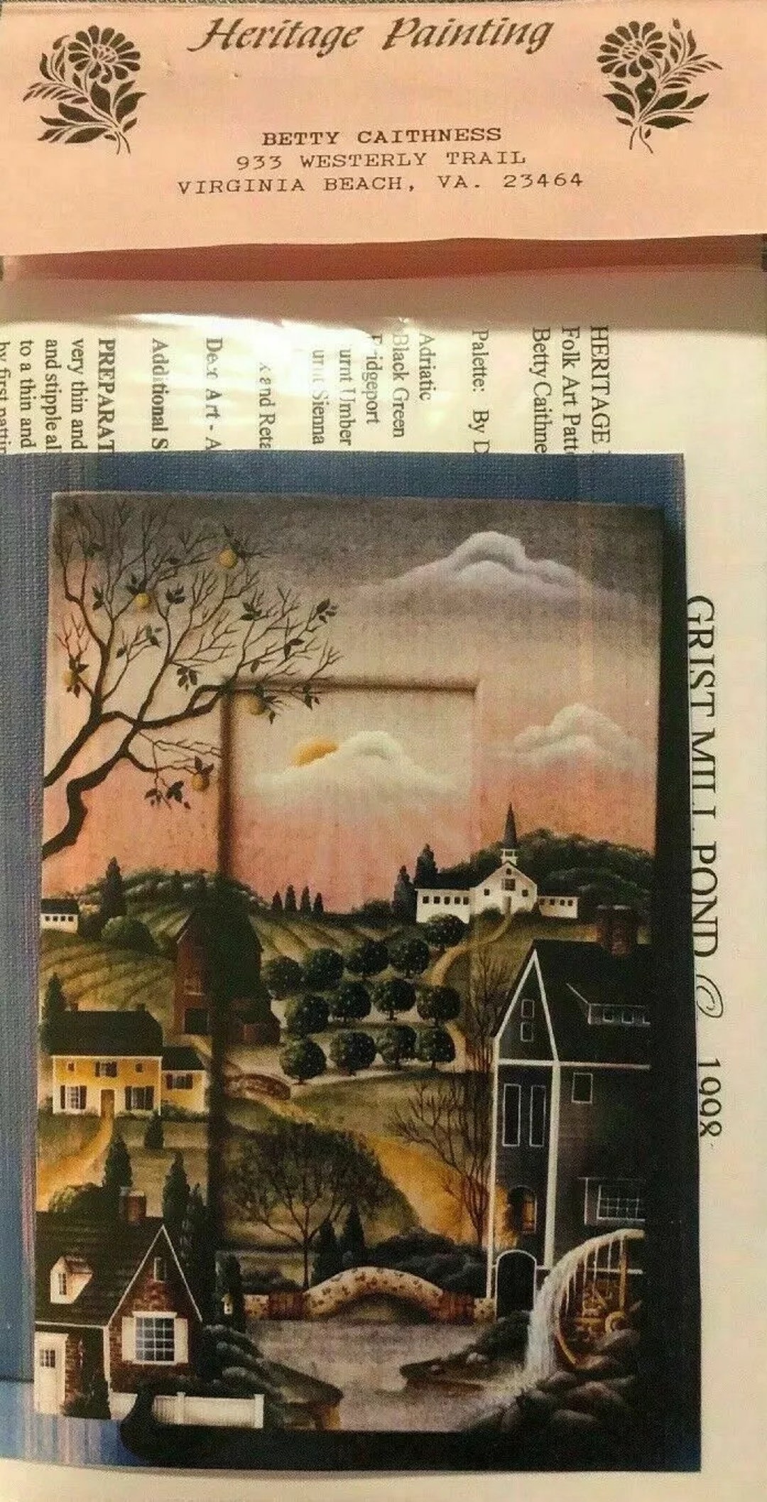Vintage 1998 Decorative Tole Painting Pattern Packet: Grist Mill Pond ...