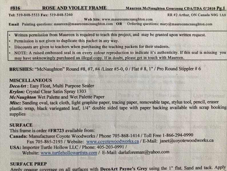 Tole Painting Pattern : Folk Art Rose and Violet Frame by Maureen ...