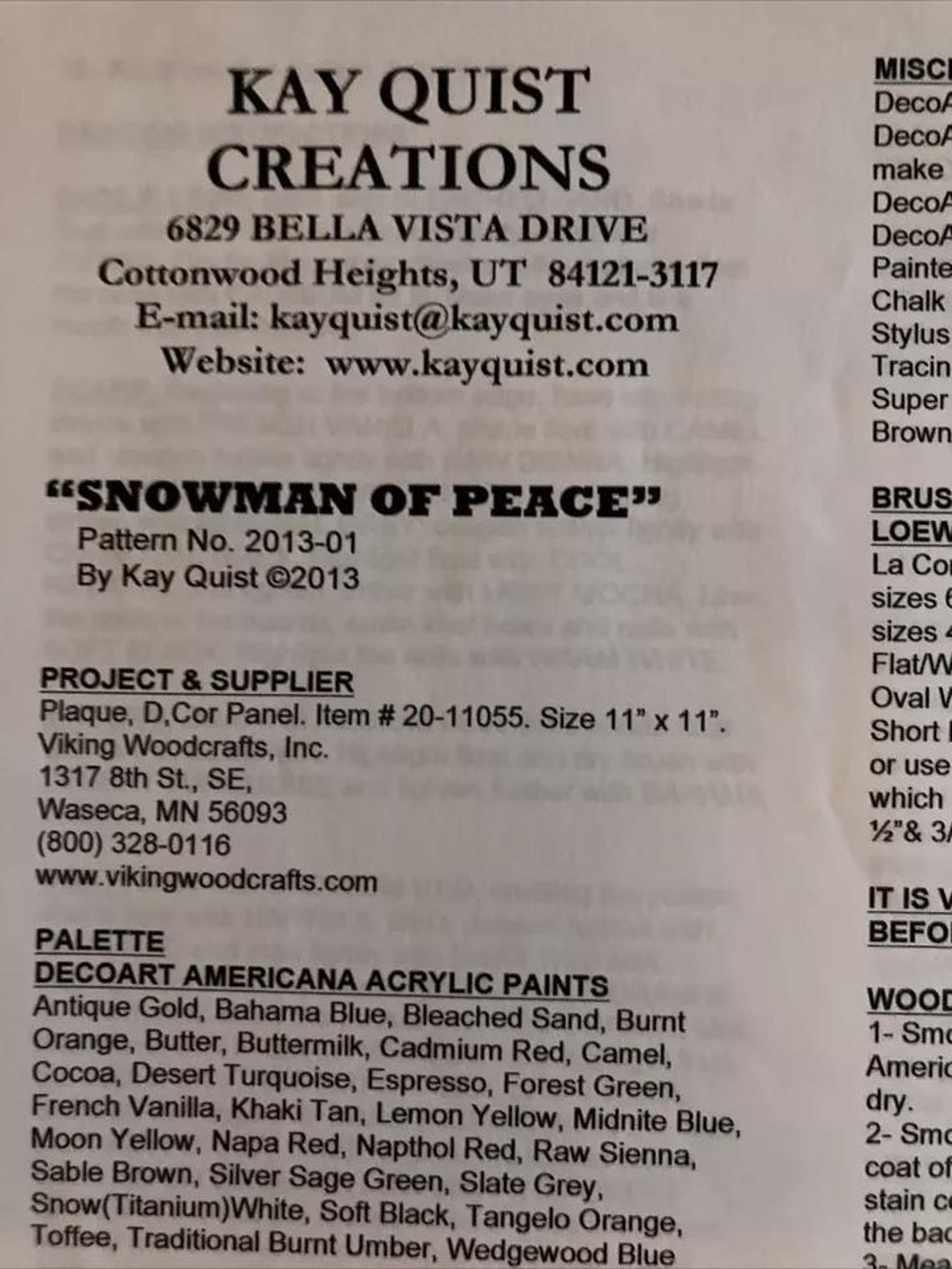 Tole Painting Pattern : Snowman of Peace by Kay Quist - Etsy