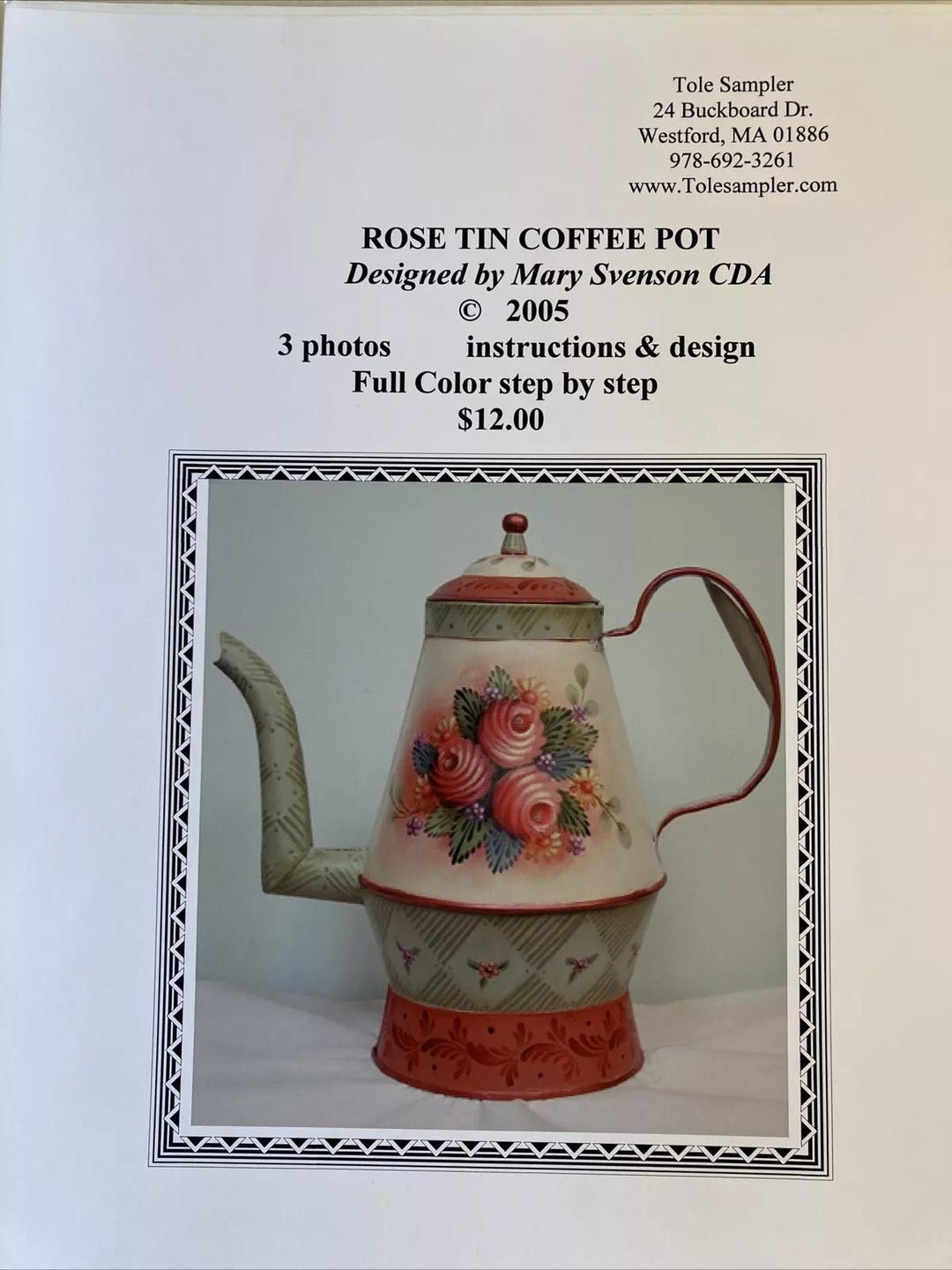 Vintage Tole Painting Pattern : Rose Tin Coffee Pot by Mary Svenson - Etsy