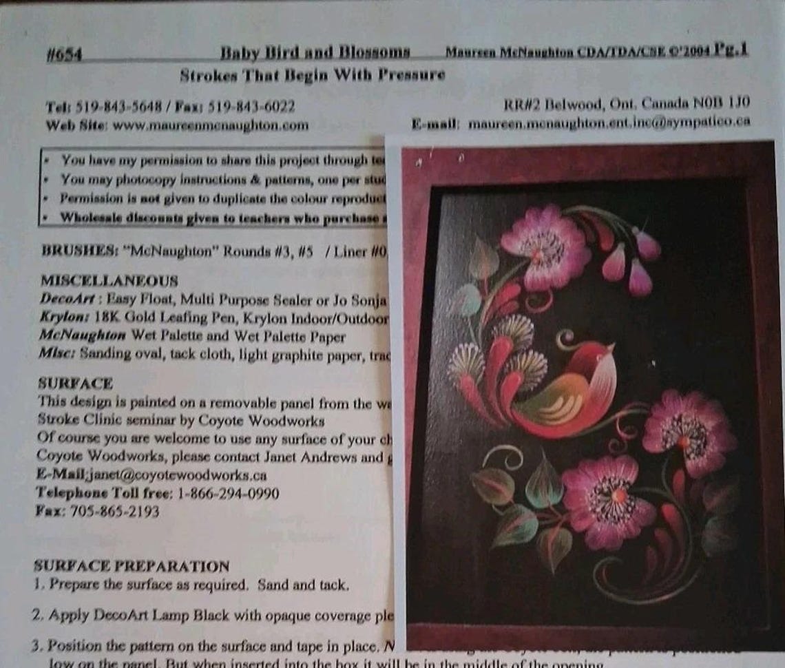 Tole Painting Pattern Packet: Baby Bird and Blossoms by Maureen ...