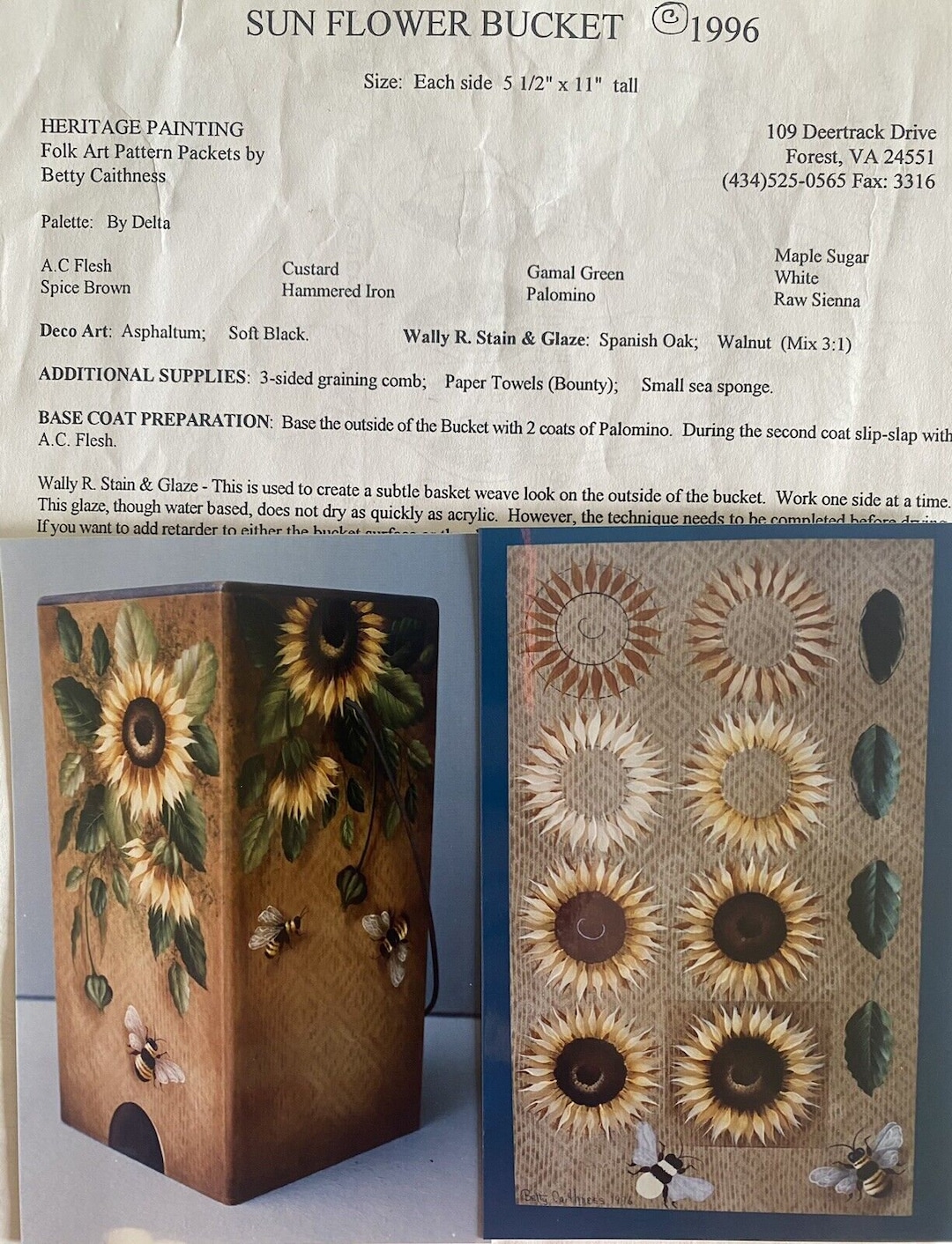 Decorative Tole Painting Pattern Packet: Sunflower Bucket by Betty ...