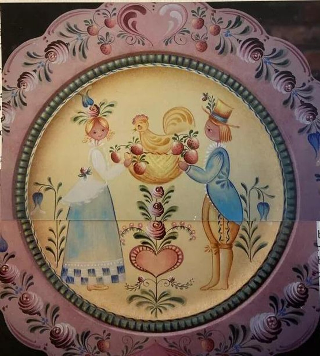 Tole Painting Pattern : Pastel Folk Art Plate by Rosemary West - Etsy