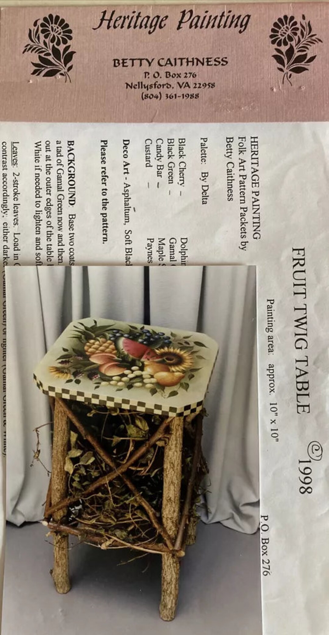 Vintage 1998 Decorative Tole Painting Pattern Packet: Fruit Twig Table ...