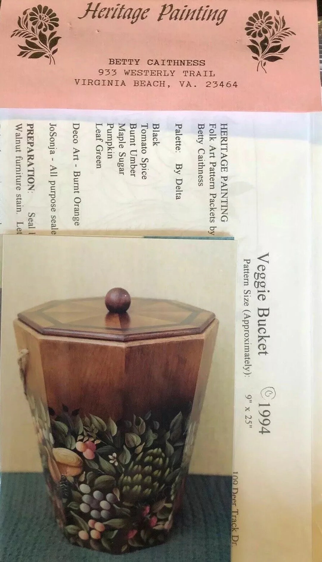 Vintage Tole Painting Pattern : Veggie Bucket by Betty Caithness - Etsy