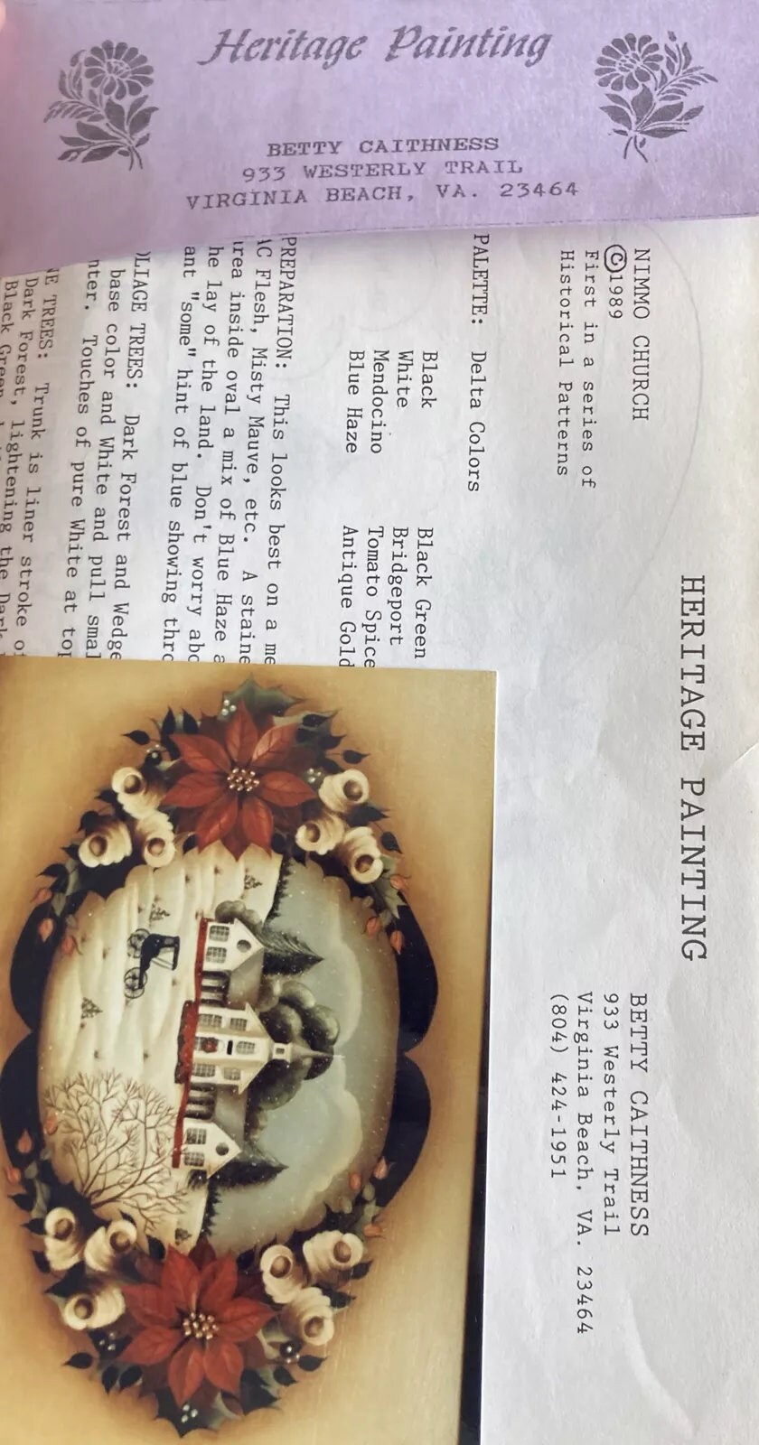 Vintage Tole Painting Pattern Packet: Nimmo Church by Betty Caithness ...