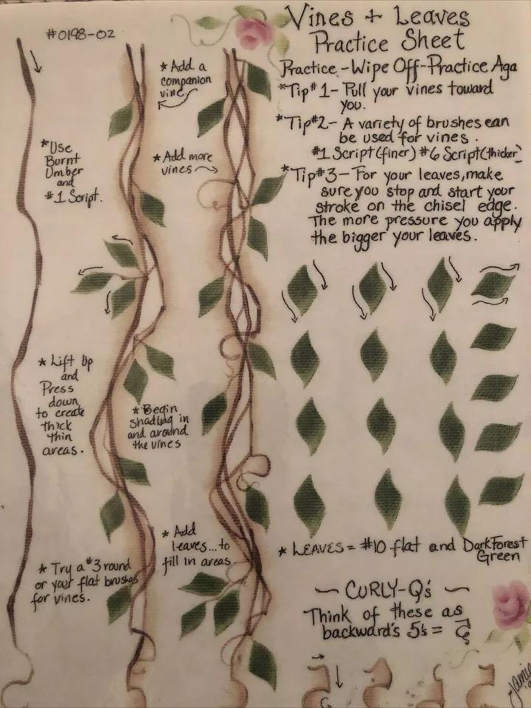 Tole Painting Technique Laminated Worksheet: Vines & Leaves by Jamie ...