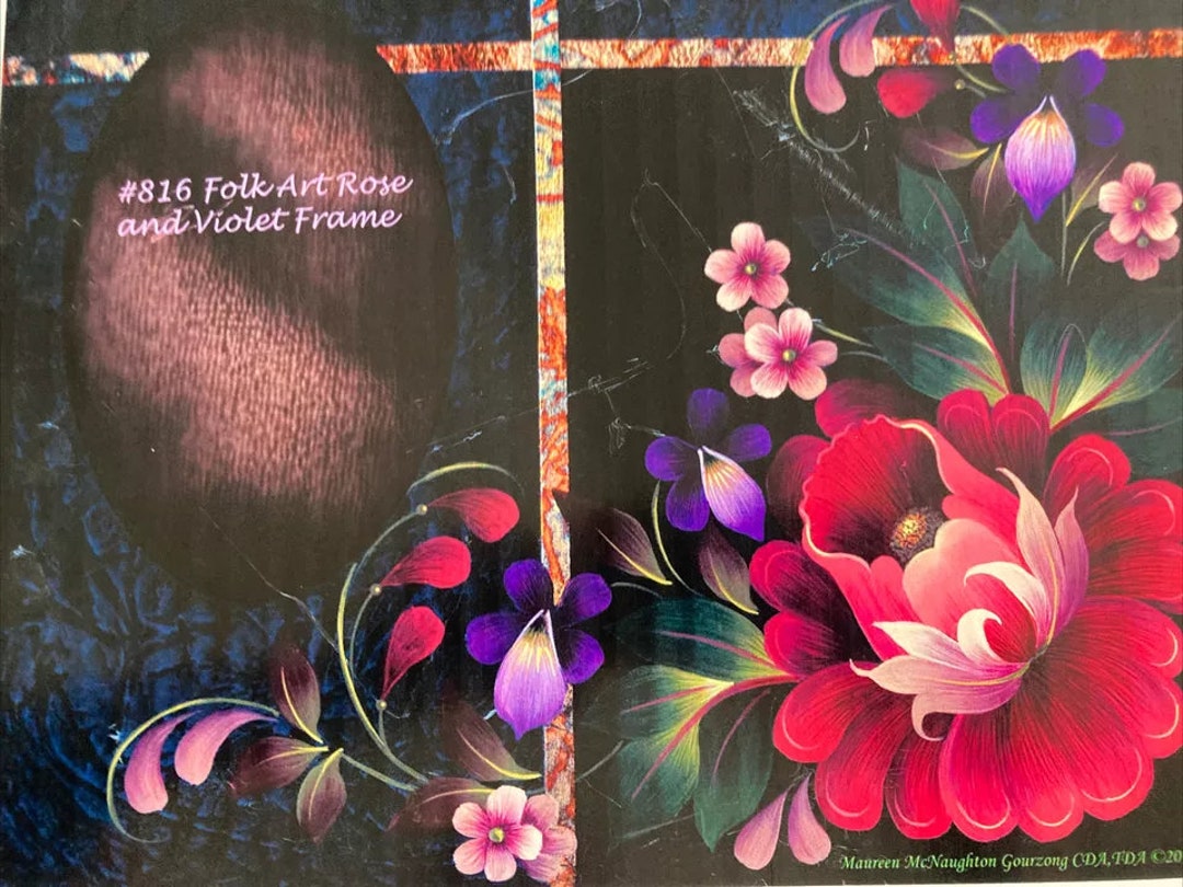 Tole Painting Pattern : Folk Art Rose and Violet Frame by Maureen ...