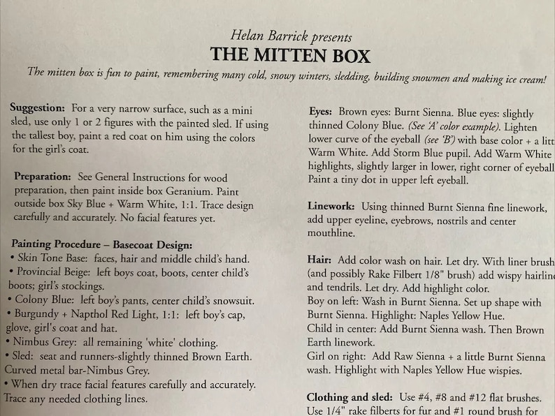 Decorative Tole Painting Pattern Booklet: the Mitten Box by Helan ...