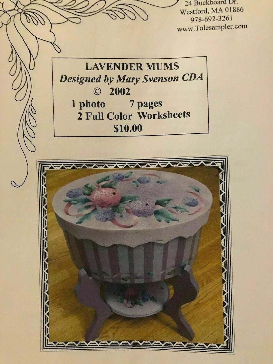 Vintage Tole Painting Pattern : Lavender Mums by Mary Svenson - Etsy