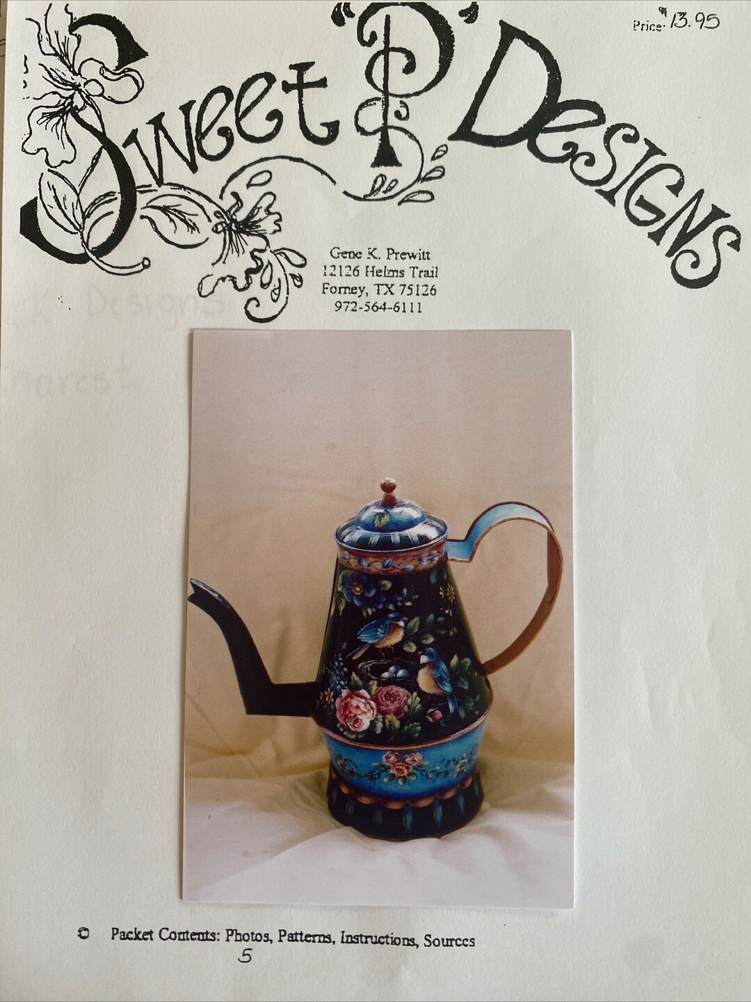 Vintage Decorative Tole Painting Pattern Packet: Bird Nest Coffee Pot ...