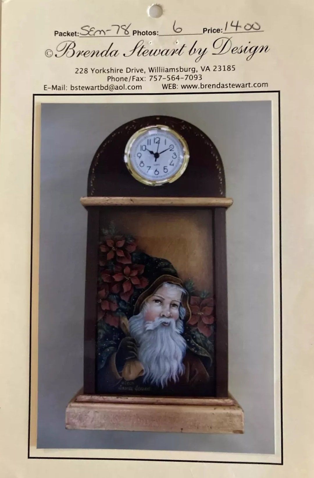 Vintage Tole Painting Pattern : Santa Clock by Brenda Stewart - Etsy