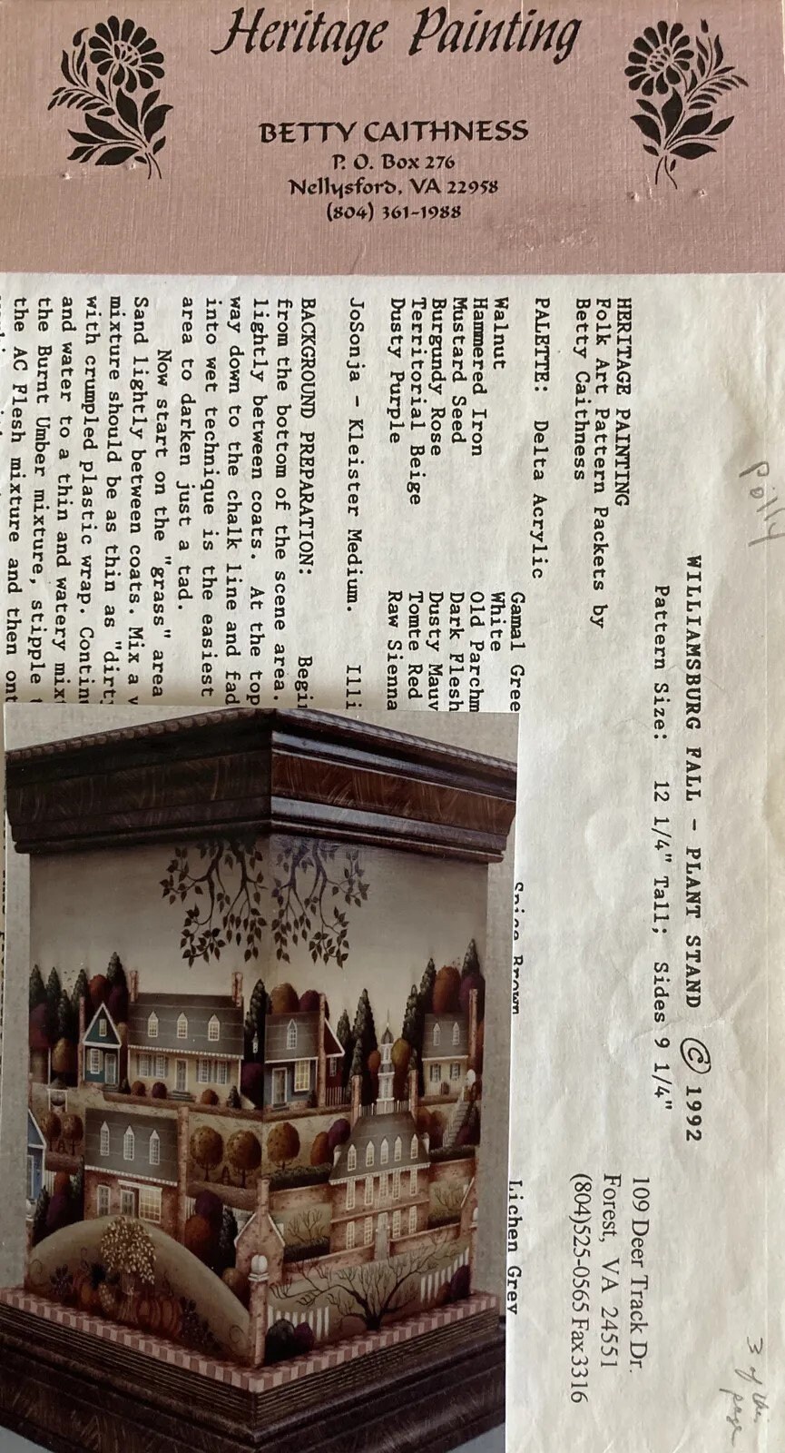Vintage 1991 Tole Painting Pattern : Williamsburg Fall Plant Stand by ...