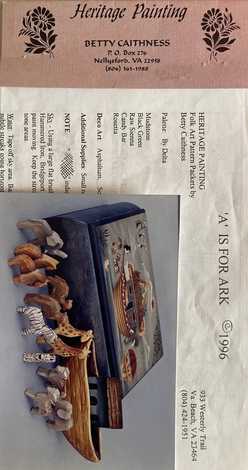 Vintage 1996 Tole Painting Pattern : "a" is for Ark by Betty Caithness ...