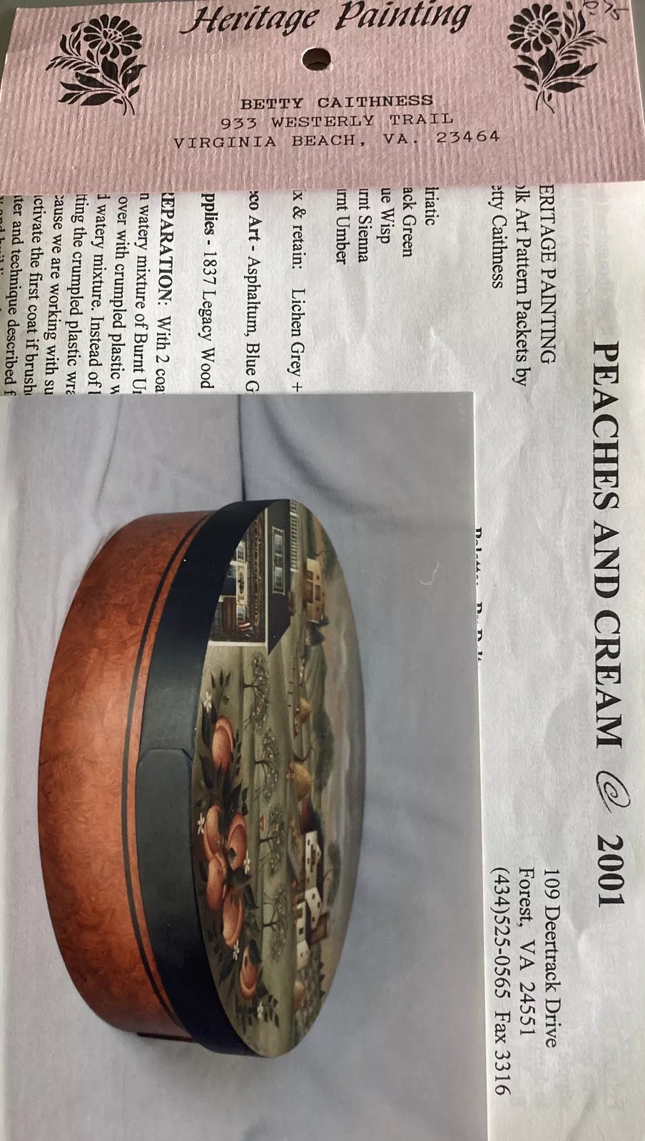 Vintage 2001 Tole Painting Pattern : Peaches and Cream by Betty ...