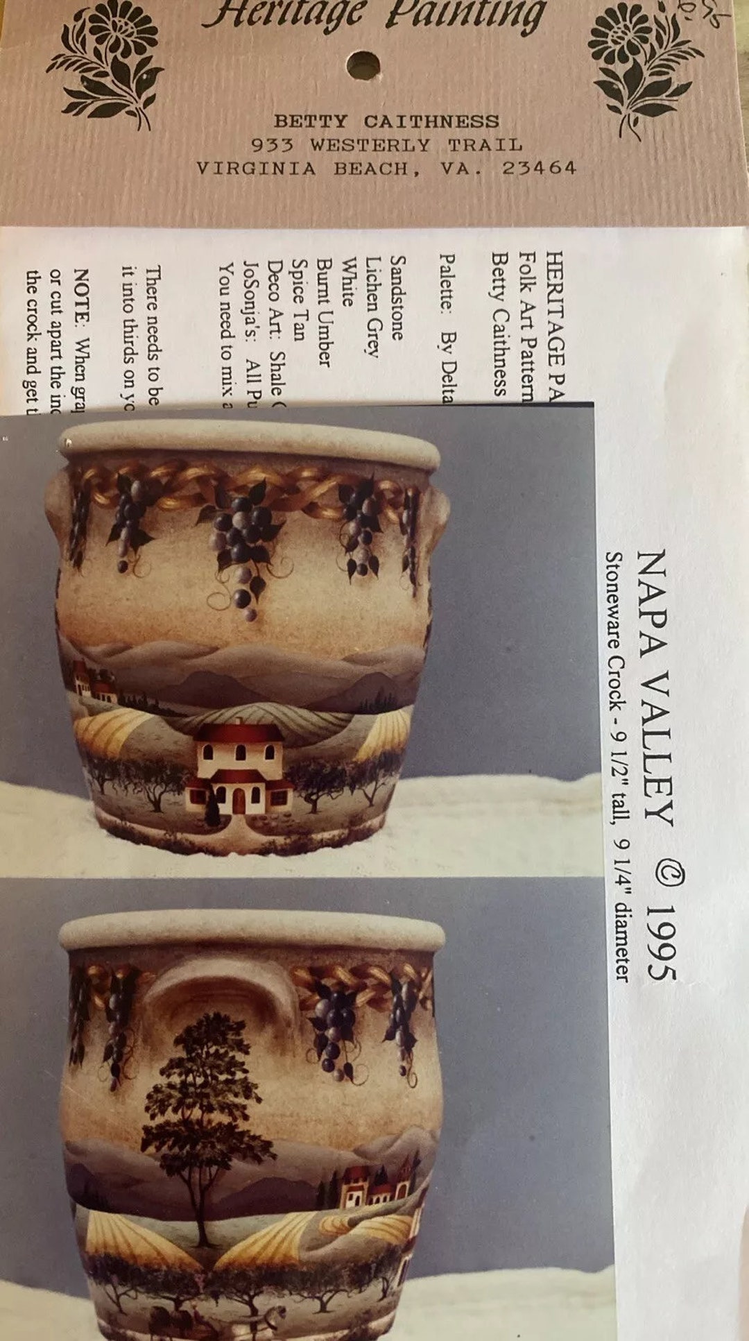Vintage 1995 Decorative Tole Painting Pattern Packet: Napa Valley by ...
