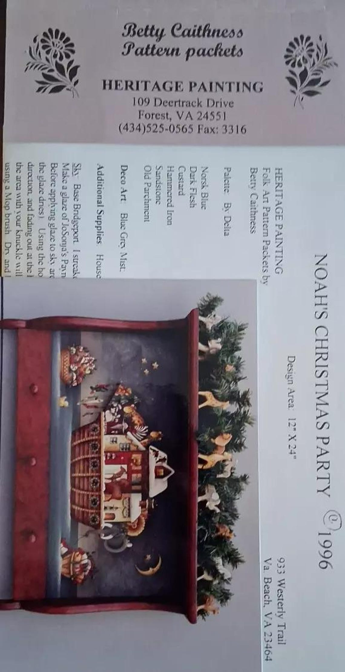 Vintage 1996 Tole Painting Pattern: Noah's Christmas Party by Betty ...