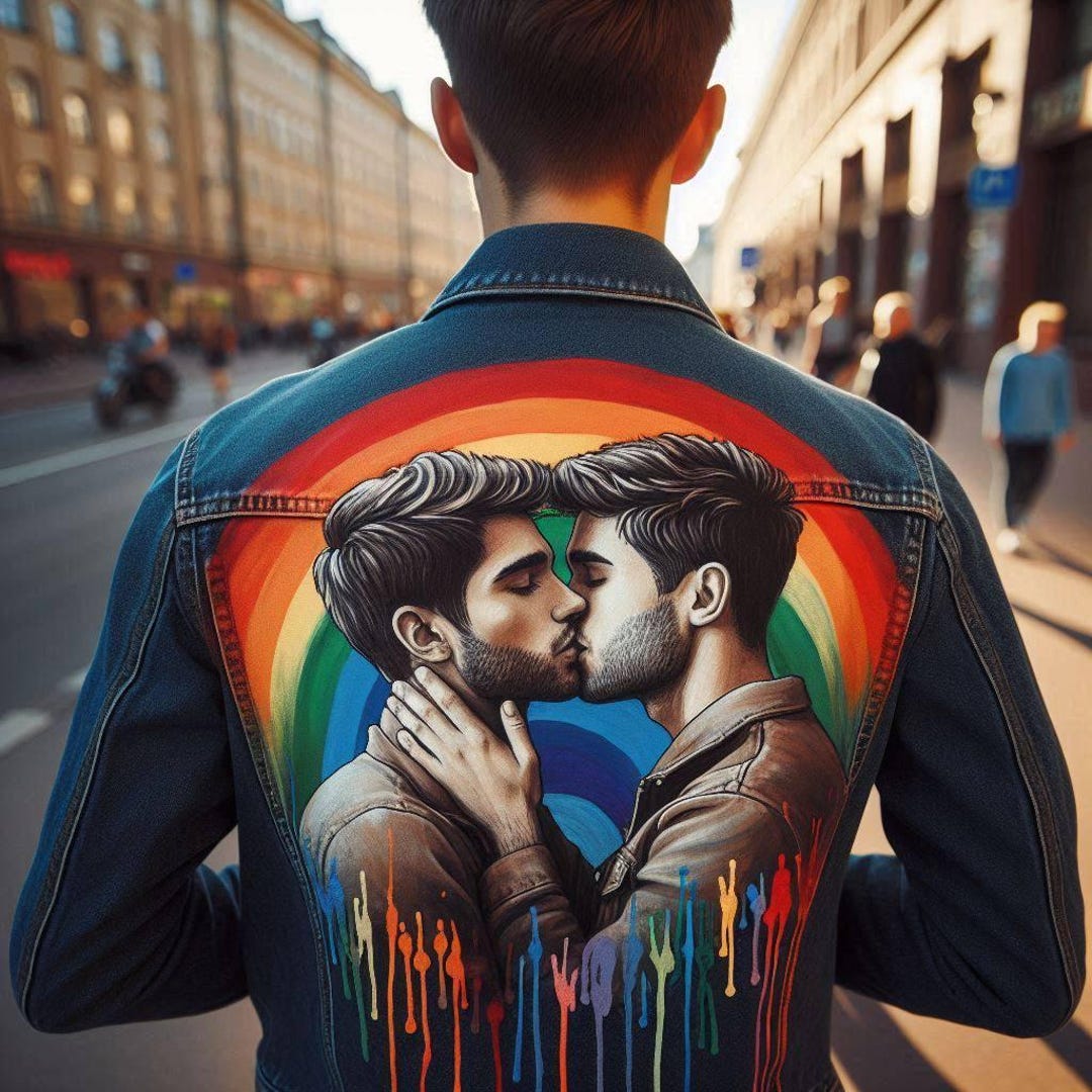 LGBTQ Pride Custom Hand-painted Denim Jacket Romantic Kiss Art for ...