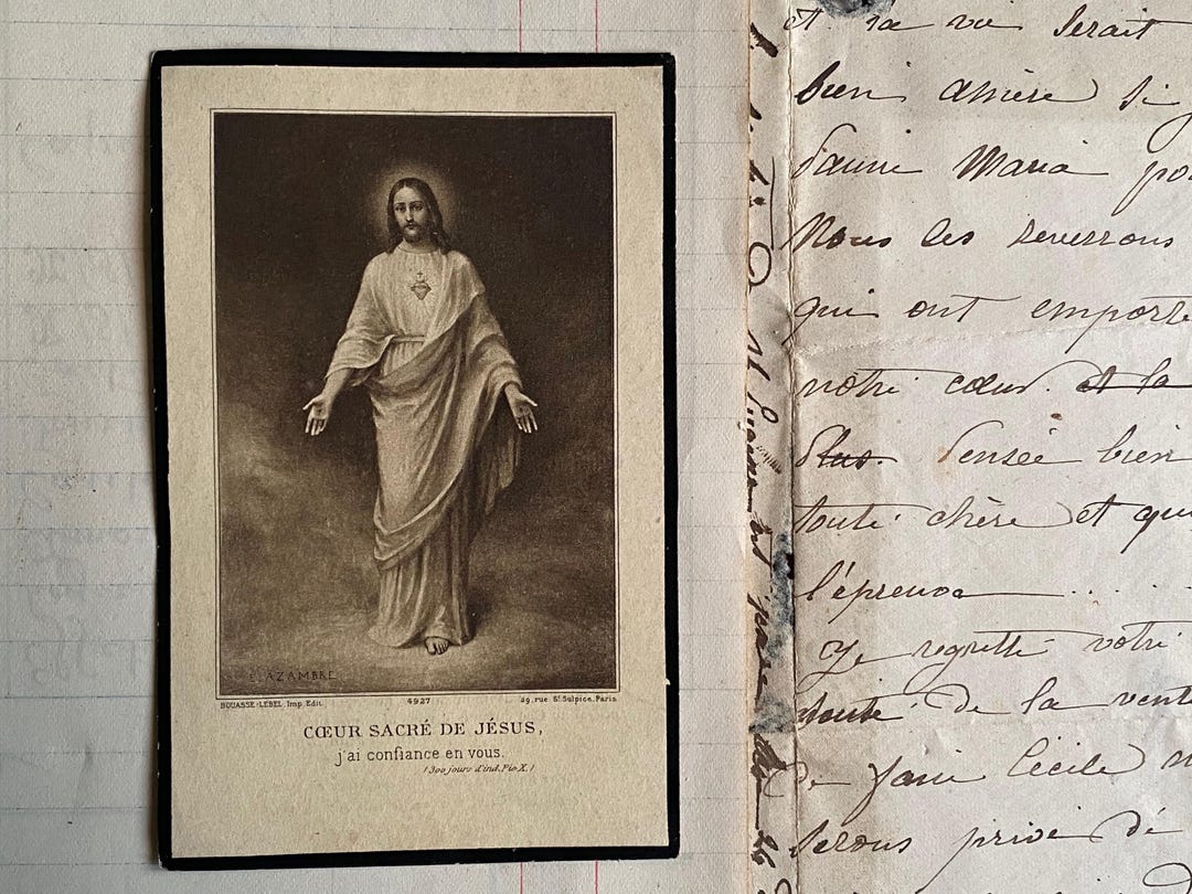 A Vintage French Prayer Card, Sacred Heart, in Memorium Card, 1936 - Etsy