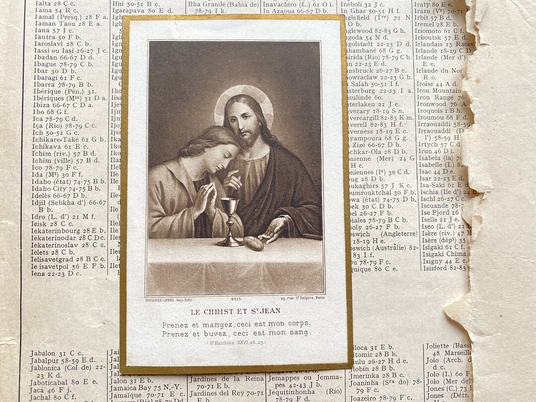 An Antique French Prayer Card, Jesus and St John, 1910 - Etsy