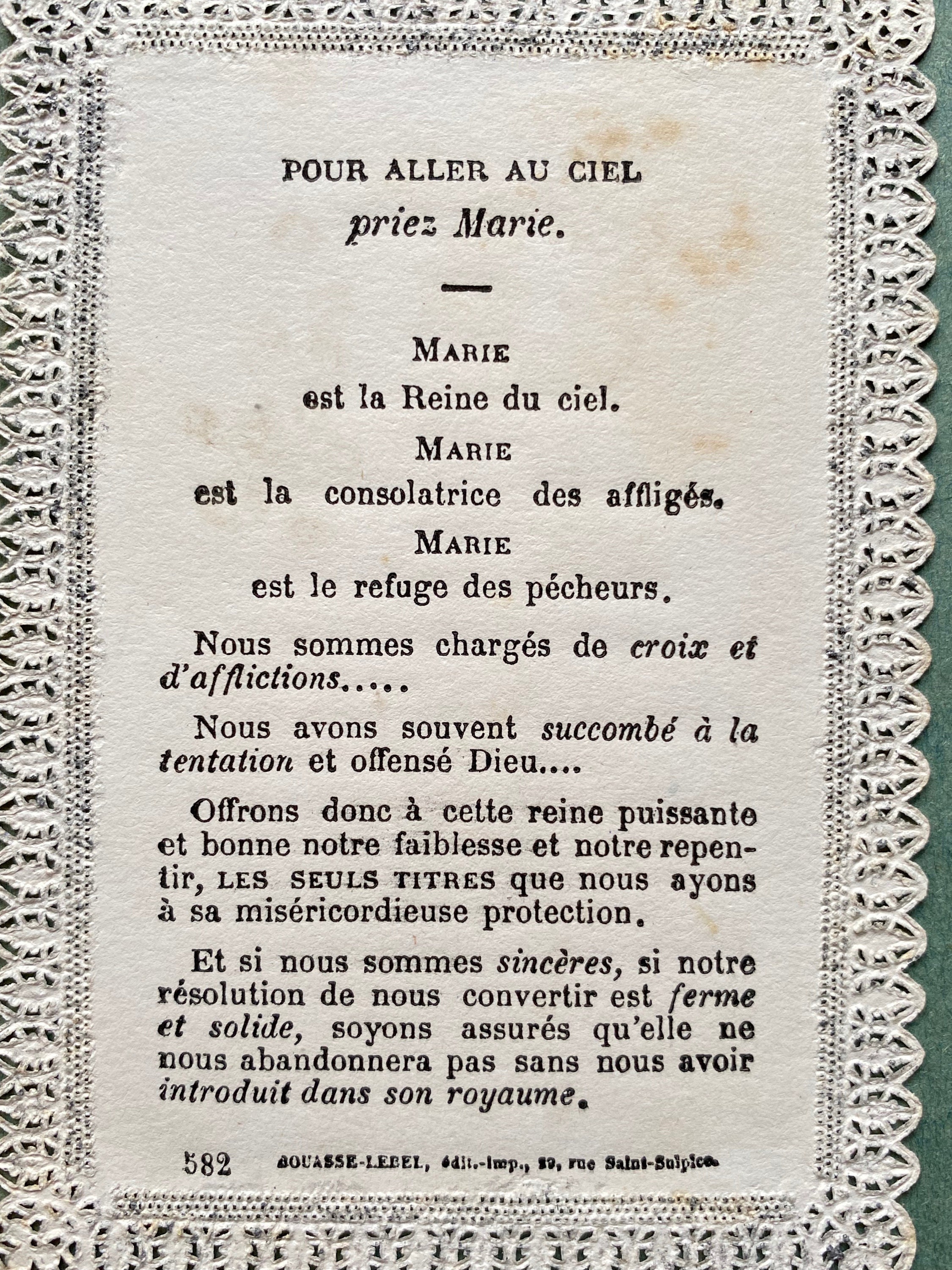 An Antique French Prayer Card, Lacy Card, Forget Me Nots, Pansies ...