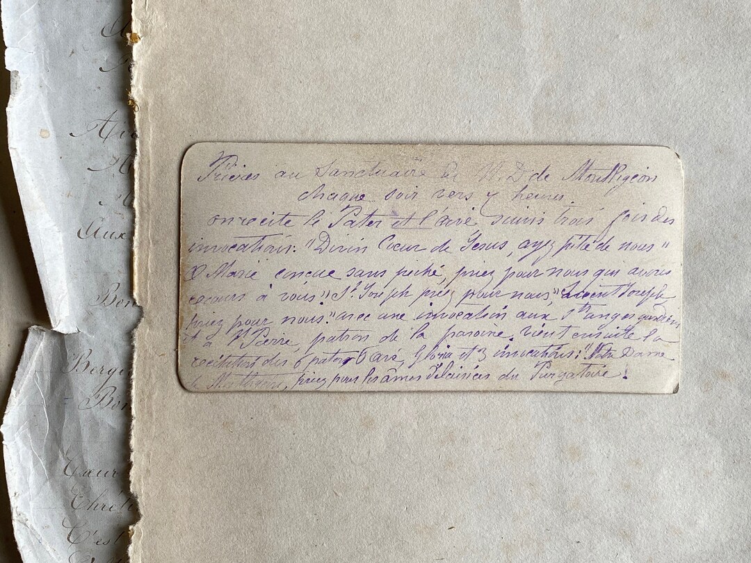 An Antique French Handwritten Prayer Card, Notre Dame De Montligeon ...