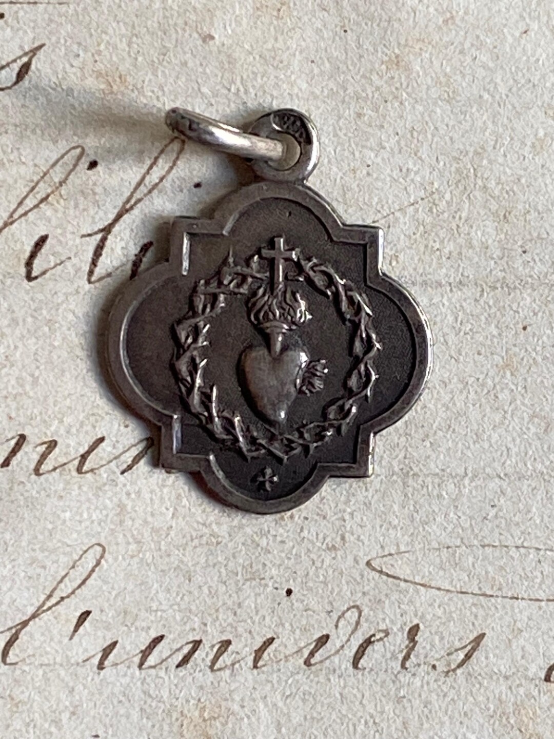 A Small Antique French Sacred Heart Medal, Silver Religious Medal - Etsy