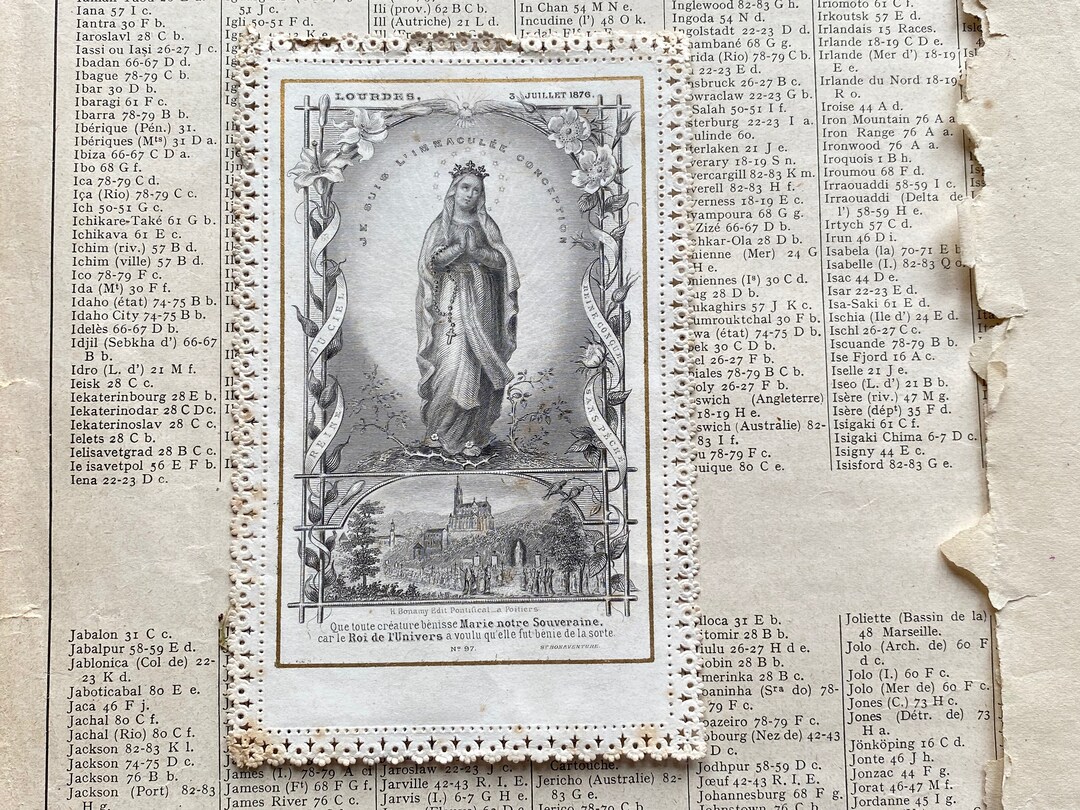 An Antique French Prayer Card, Immaculate Conception, Virgin Mary, Lace ...