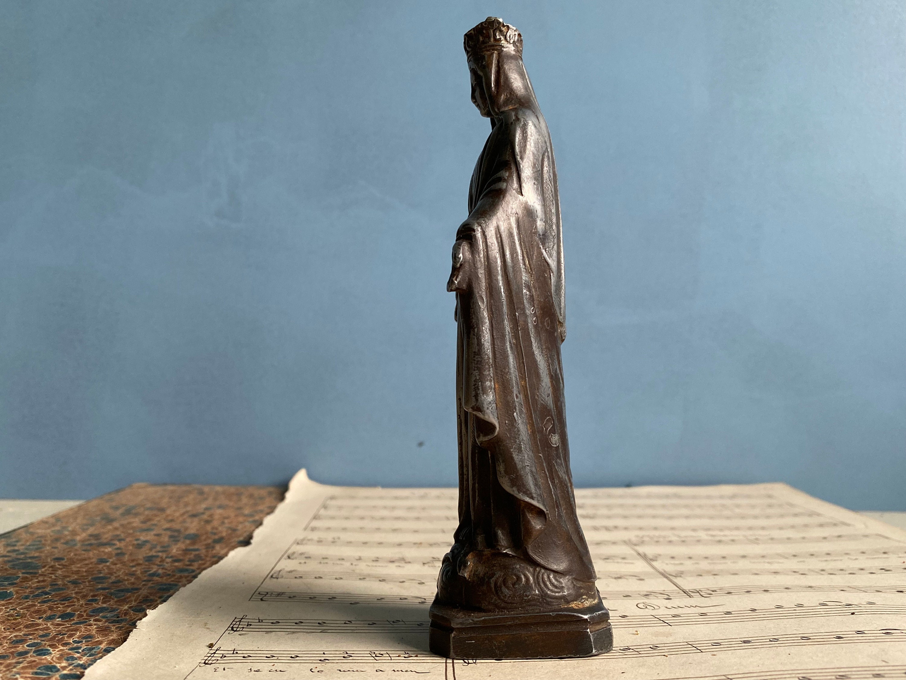 A Vintage French Statue of Our Lady, Virgin Mary, Metal Statue - Etsy