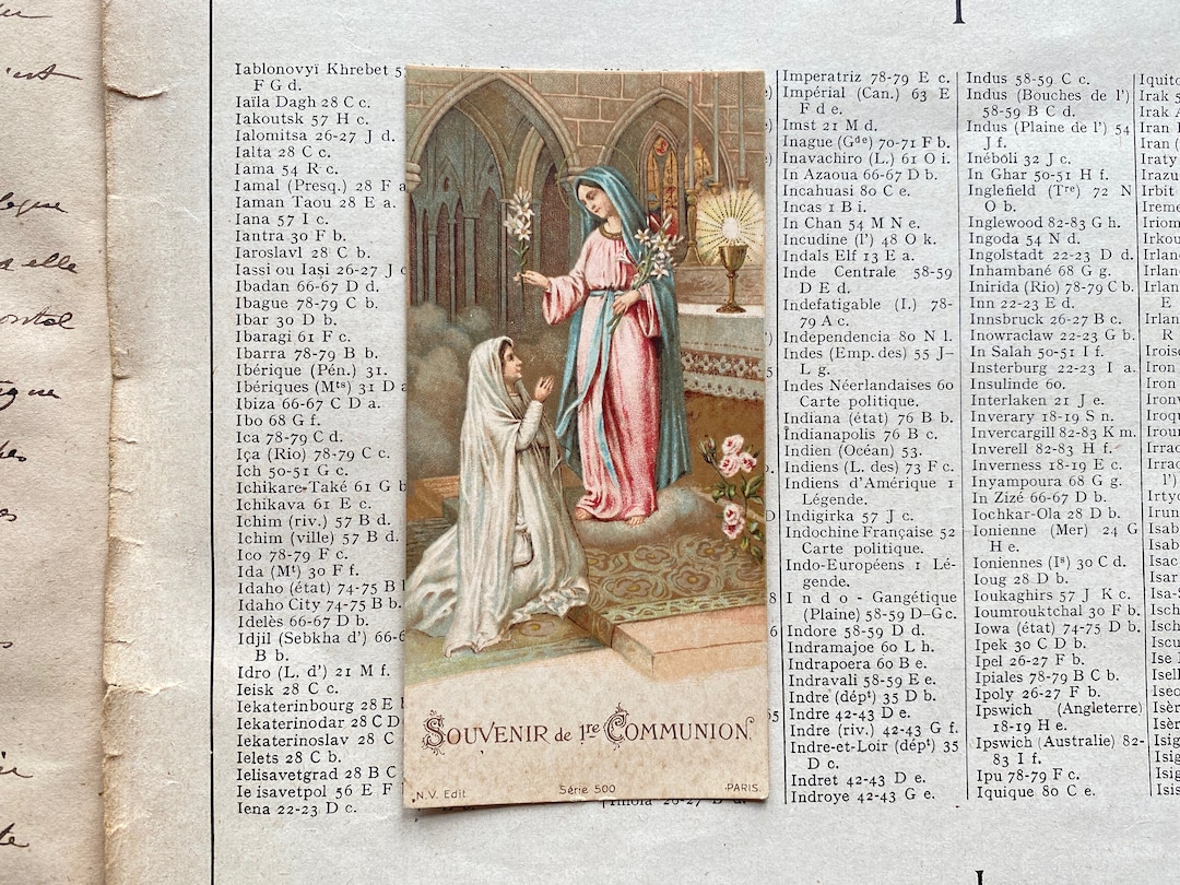 An Antique French First Holy Communion Souvenir Card, Girl's First ...