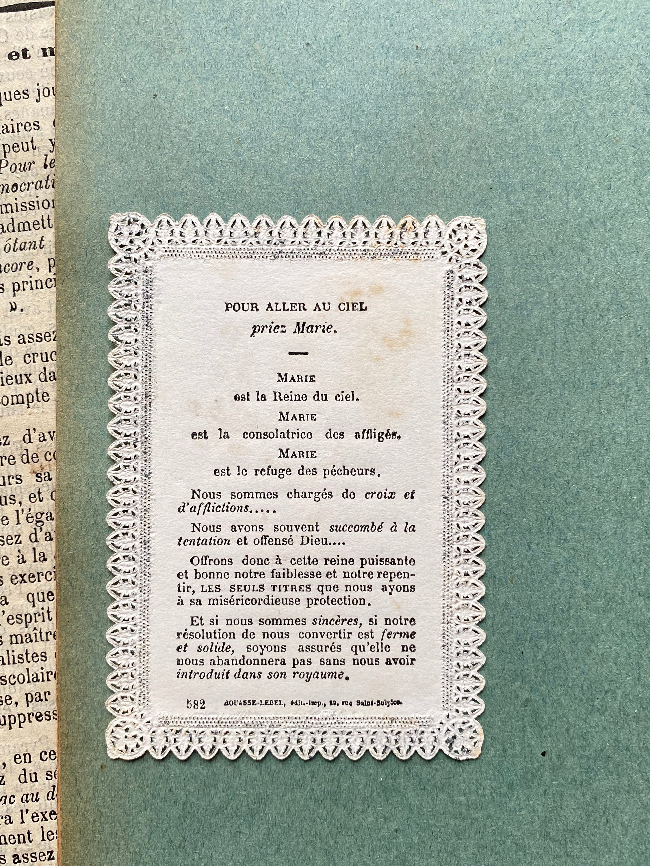 An Antique French Prayer Card, Lacy Card, Forget Me Nots, Pansies ...