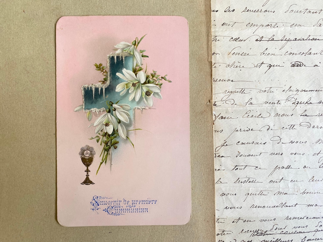 An Antique French First Holy Communion Card, Souvenir Card - Etsy