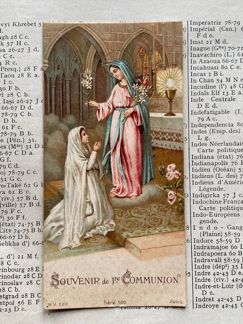 An Antique French First Holy Communion Souvenir Card, Girl's First ...