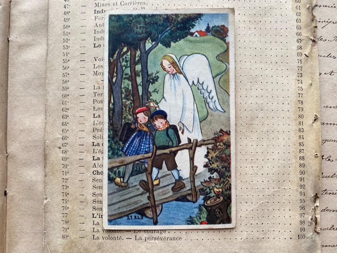 Vintage French Guardian Angel Card - Etsy