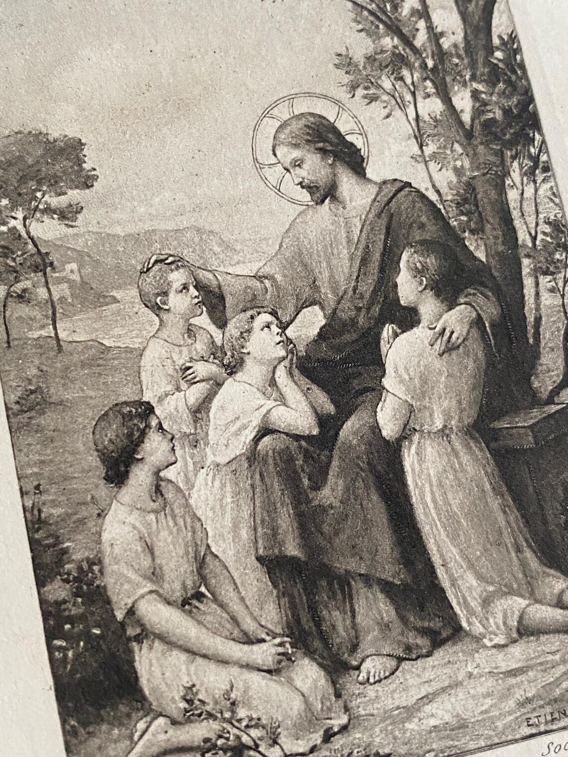 A Vintage French Prayer Card, Jesus Surrounded by Children - Etsy
