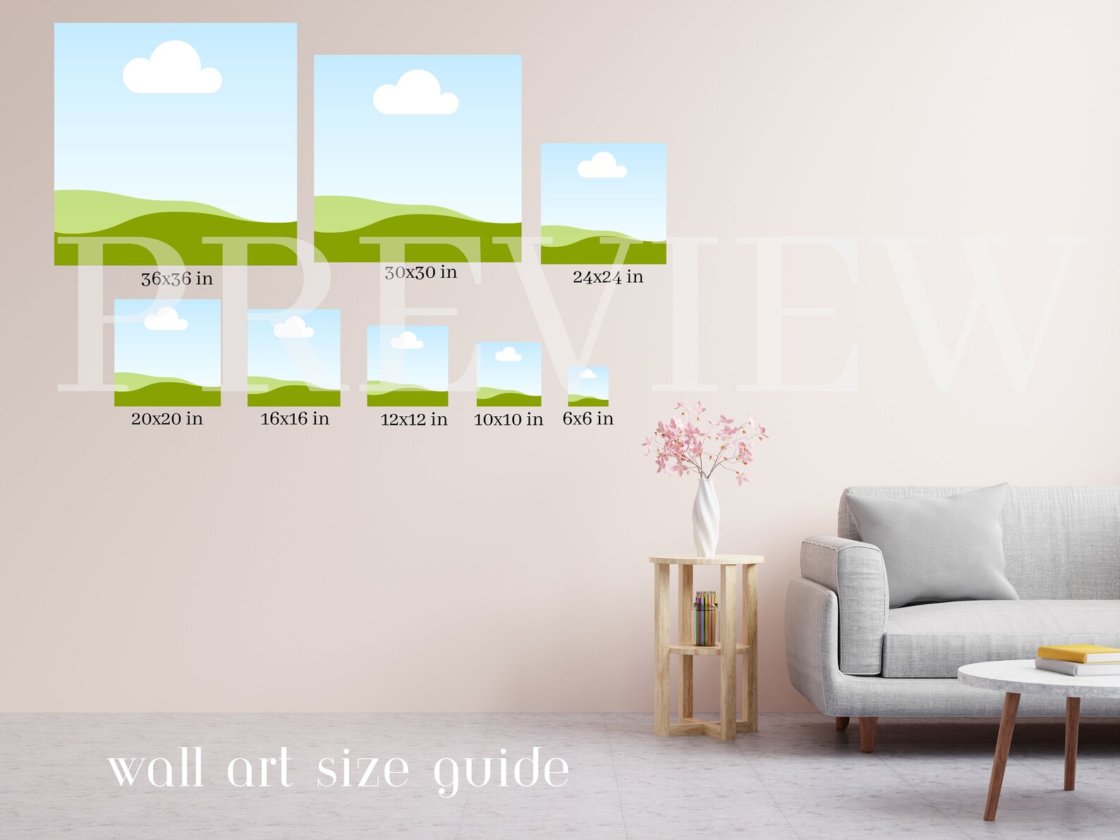 3 Editable Wall Art Size Guide Templates Art Size Guide Square Vertical ...