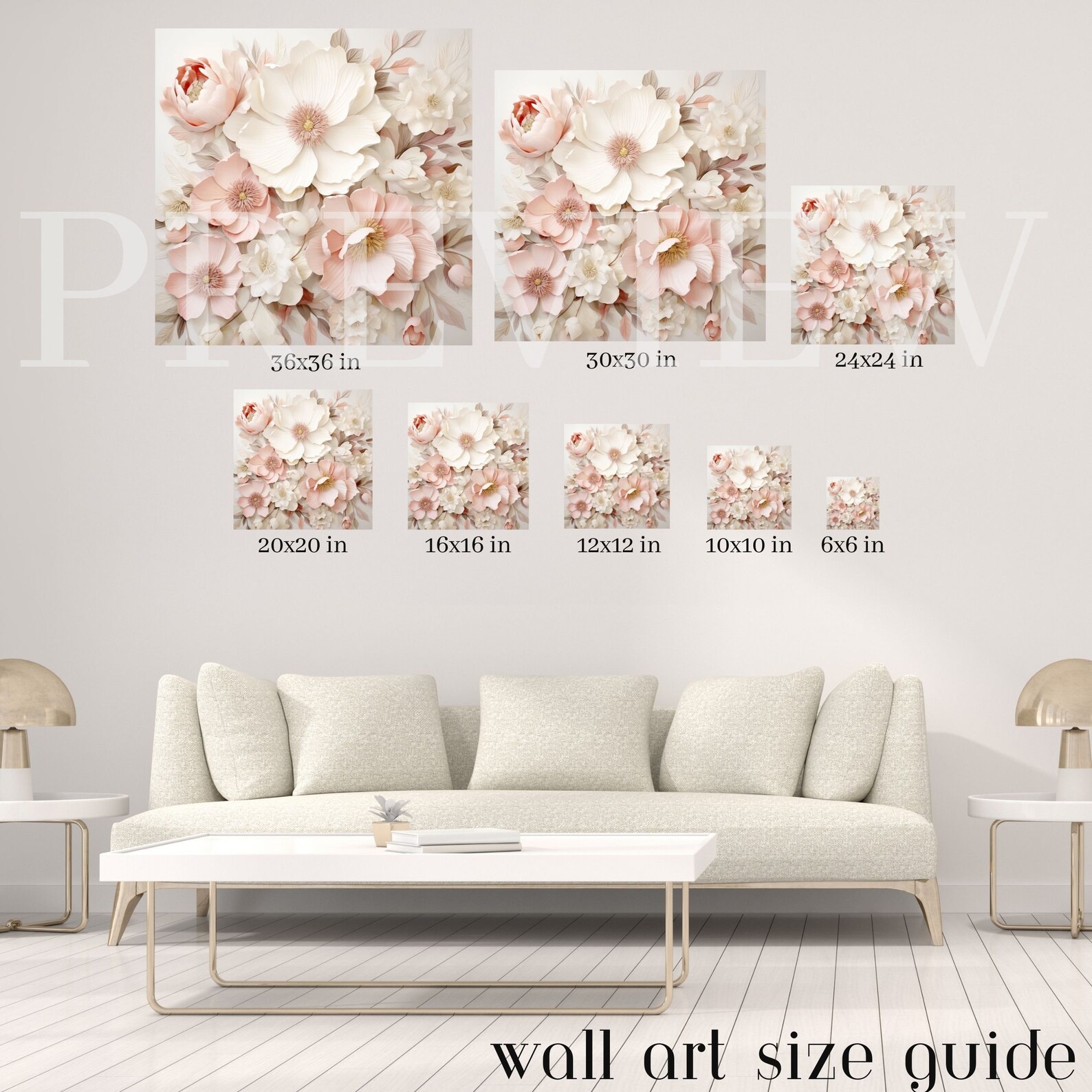 One Editable Wall Art Size Guide Template Art Size Guide Square Print ...