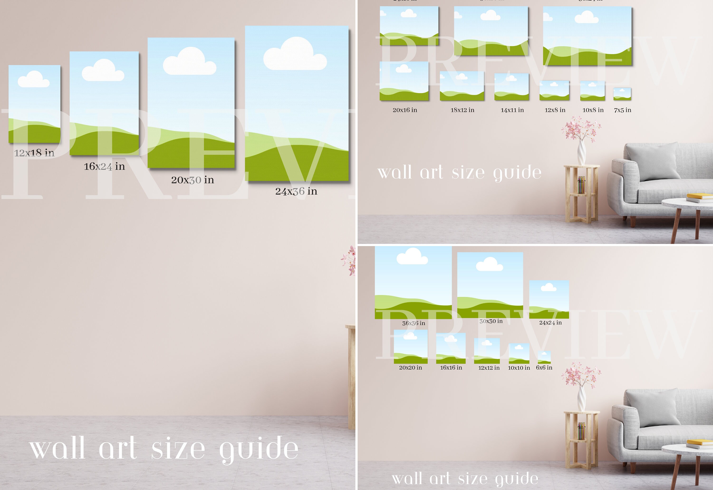 3 Editable Wall Art Size Guide Templates Art Size Guide Square Vertical ...