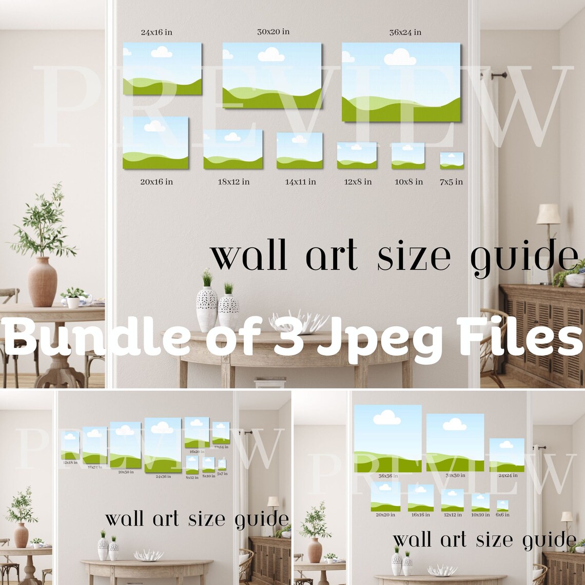3 Editable Wall Art Size Guide Templates Art Size Guide Square Vertical ...