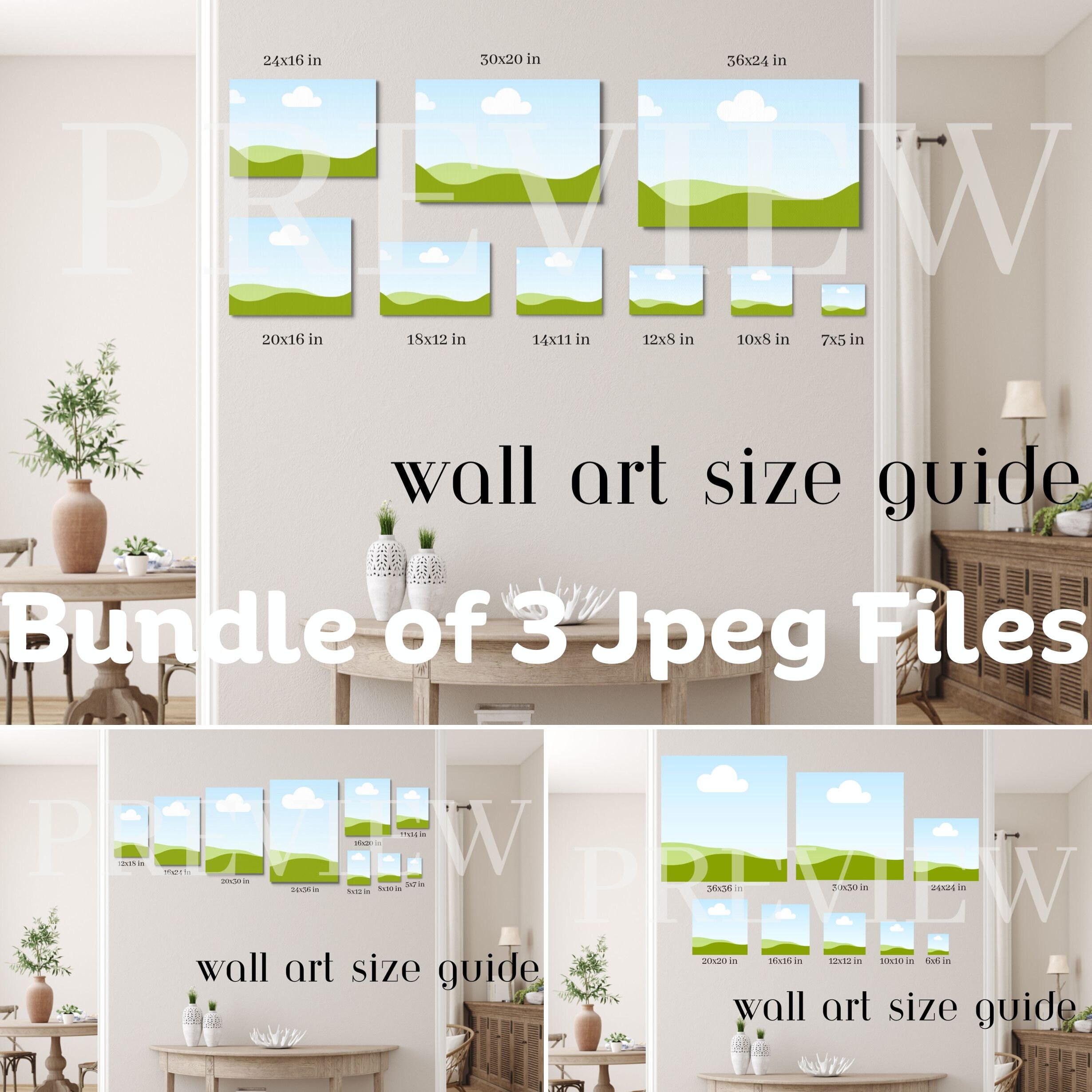 3 Editable Wall Art Size Guide Templates Art Size Guide Square Vertical ...