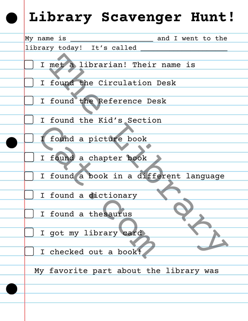 Library Scavenger Hunt Printable - Etsy