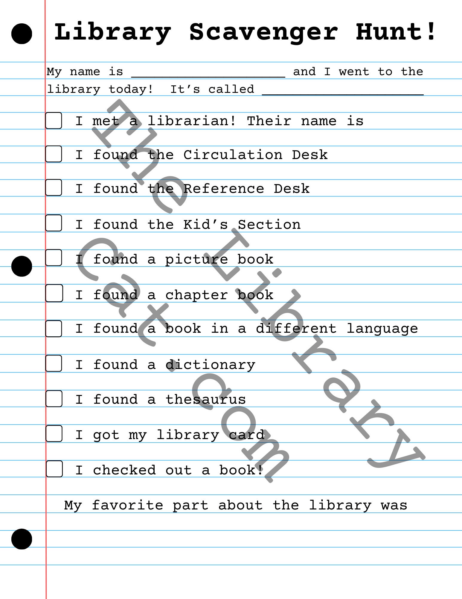 Library Scavenger Hunt Printable - Etsy