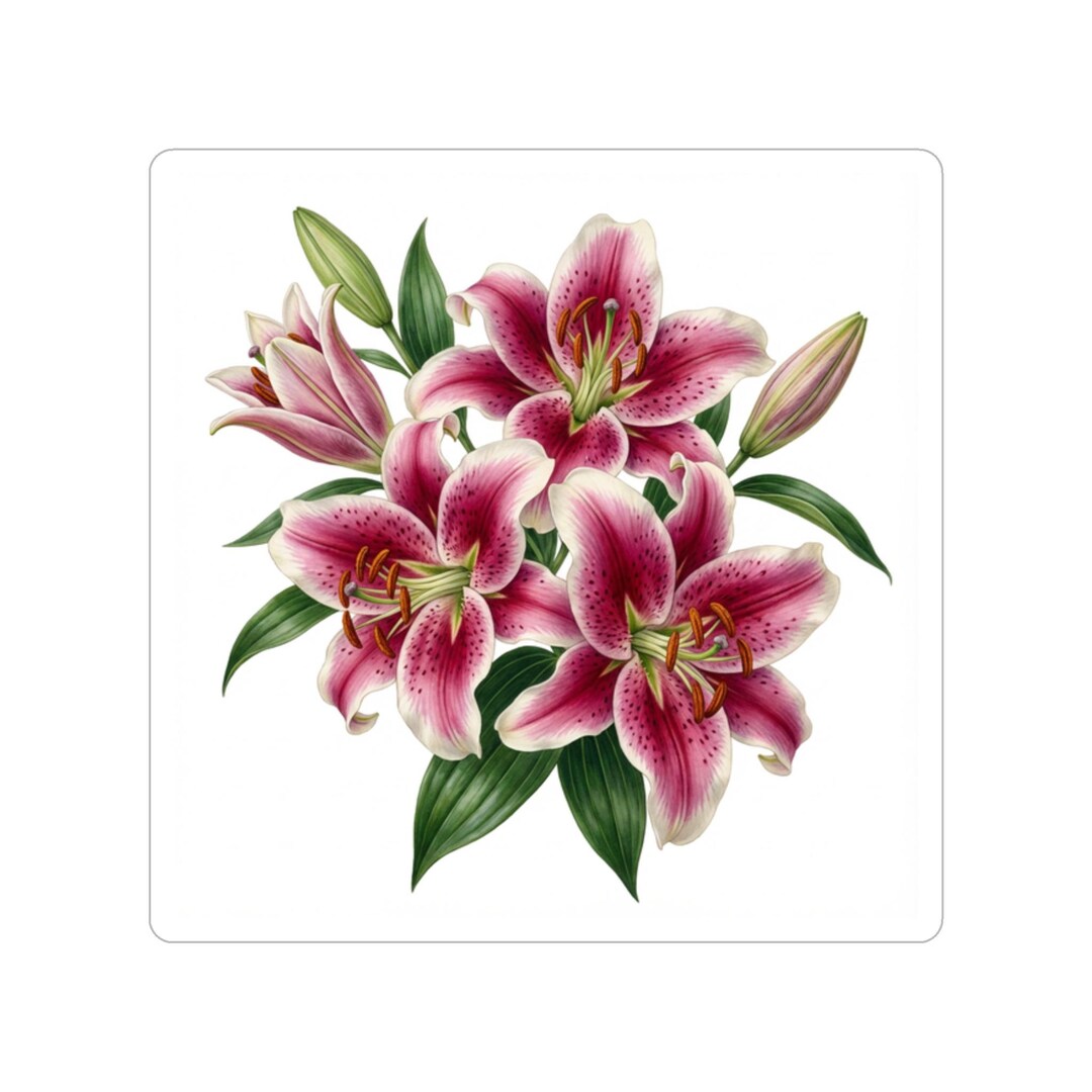 Pink Stargazer Lily Sticker Die-cut Outdoor Vinyl | Transparent Floral ...