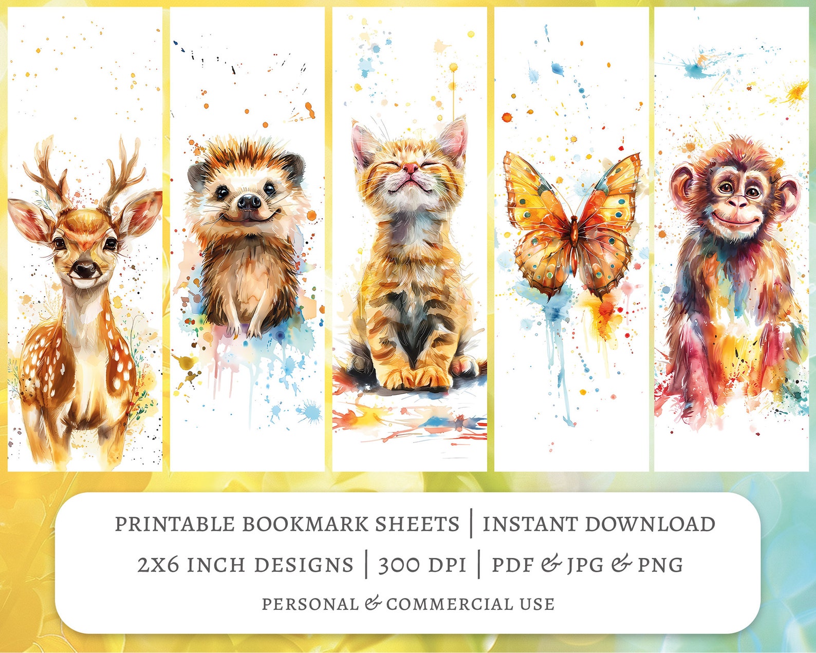 Watercolor Animal Bookmarks, Cute PNG Set (digital Download) - Etsy